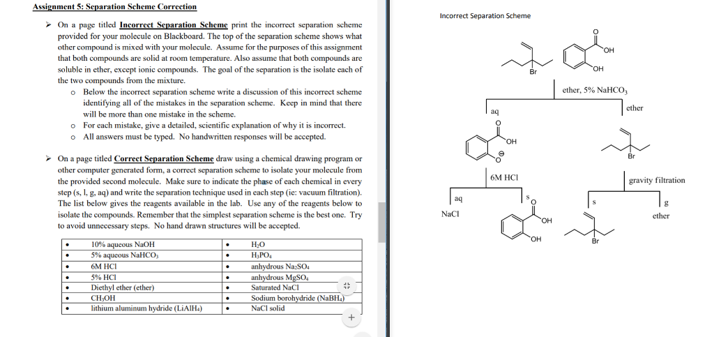 Solved Assignment 5: Separation Scheme Correction Incorrect | Chegg.com