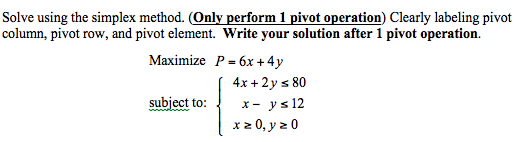 Solved Solve using the simplex method. (Only perform 1 pivot | Chegg.com