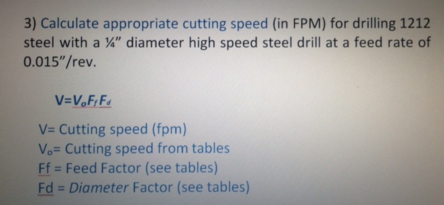 Solved Calculate appropriate cutting speed (in FPM) for | Chegg.com