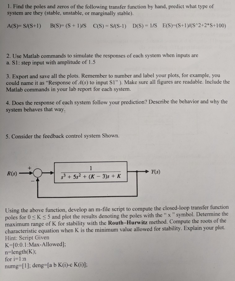 Solved 1. Find the poles and zeros of the following transfer | Chegg.com