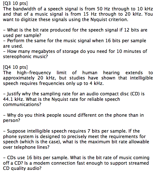 [q3 ] The Bandwidth Of A Speech Signal Is From 50 Hz