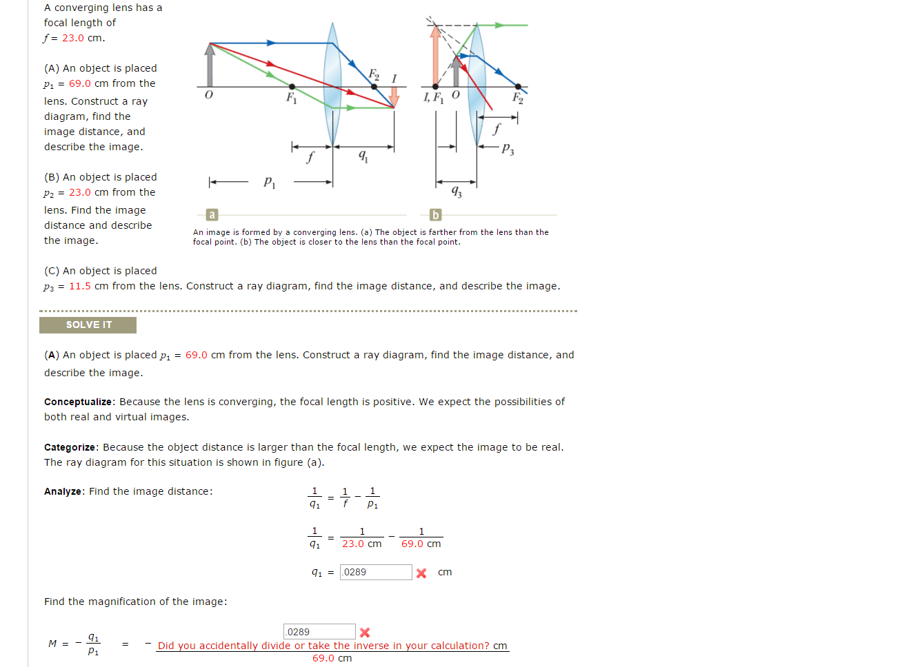 Solved A converging lens has a focal length of f- 23.0 cm | Chegg.com