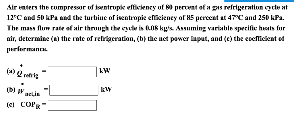 Solved Air enters the compressor of isentropic efficiency of | Chegg.com