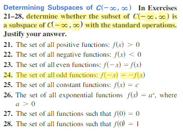 Solved Determining Subspaces of C(-infinity, infinity) In | Chegg.com