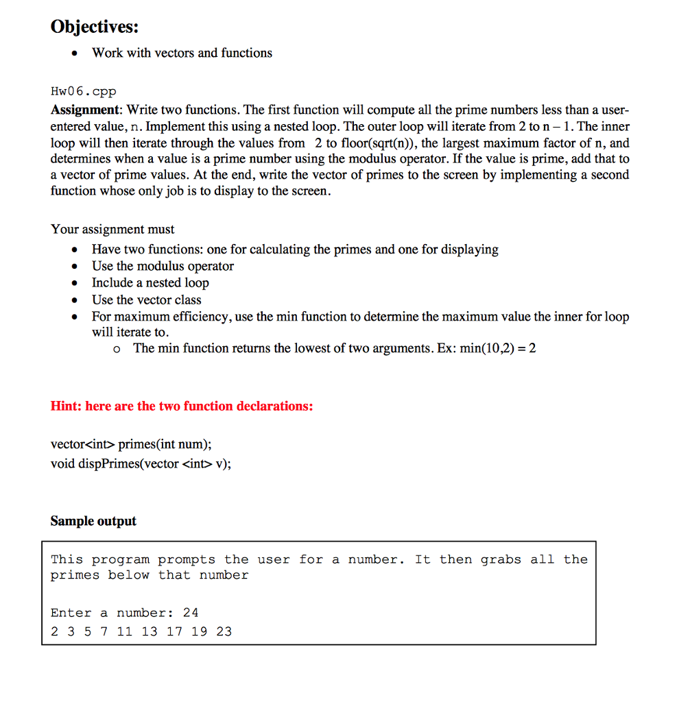Solved Work with vectors and functions Write two functions. | Chegg.com