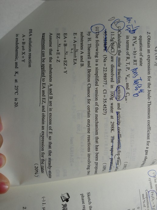 2. Obtain an expression for the Joule-Thomson | Chegg.com