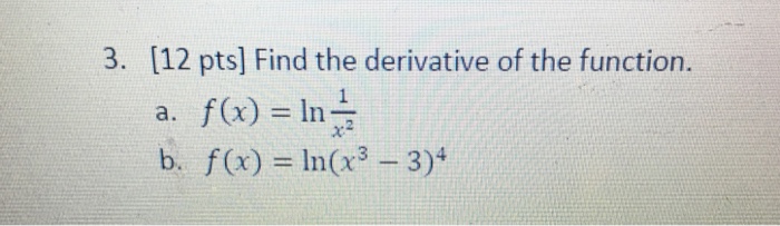 Solved Find the derivative of the function. f(x) = ln 1/x^2 | Chegg.com