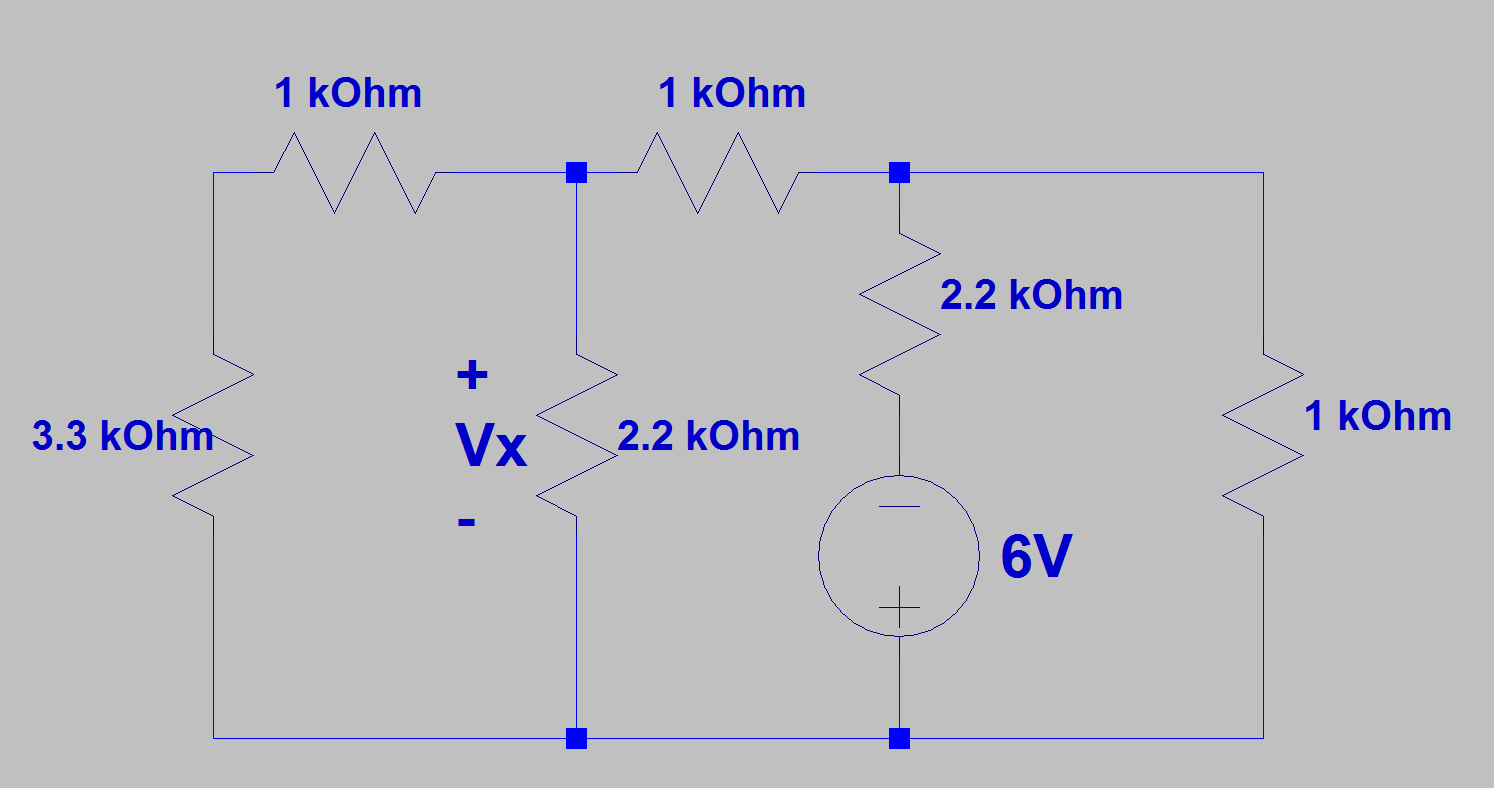 Solved 1 kOhm 1 kOhm 2.2 kOhmm 1 kOhm 3.3 kOhm Vx 2.2 kOhm | Chegg.com