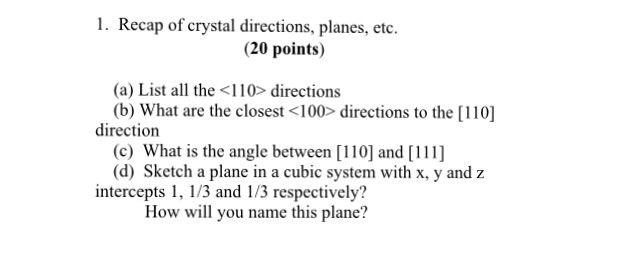 Solved Recap of crystal directions, planes, etc. List all | Chegg.com