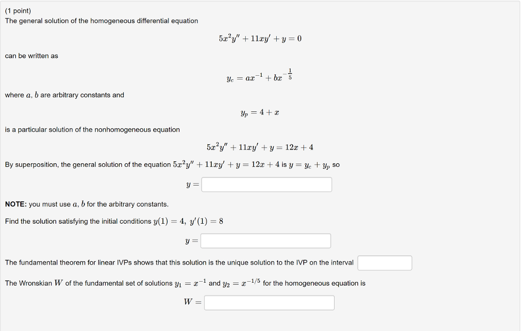 Solved 1 point The general solution of the homogeneous | Chegg.com