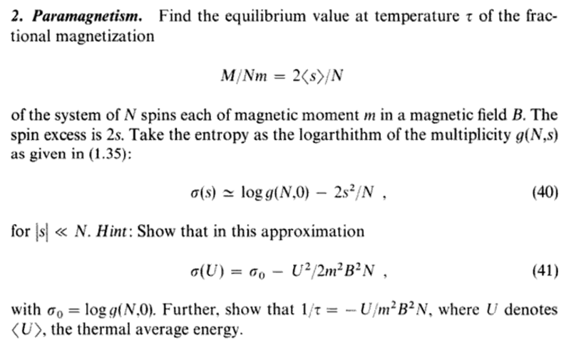 Solved 2. Paramagnetism. Find the equilibrium value at | Chegg.com