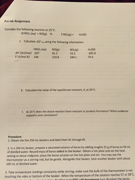 Solved Pre-lab Assignment Consider the following reaction at | Chegg.com