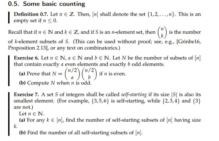 Solved 0.5. Some basic counting Definition 0.7. Let n E Z. | Chegg.com