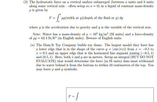 Solved (3) The hydrostatic force on a vertical surface | Chegg.com