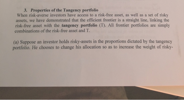 Solved 3. Properties of the Tangency portfolio When | Chegg.com