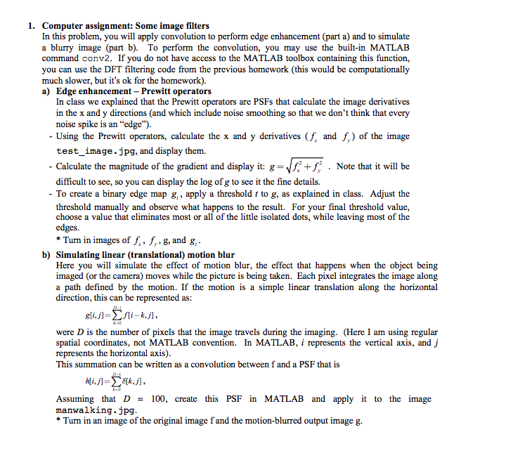 1. Computer assignment: Some image filters In this | Chegg.com
