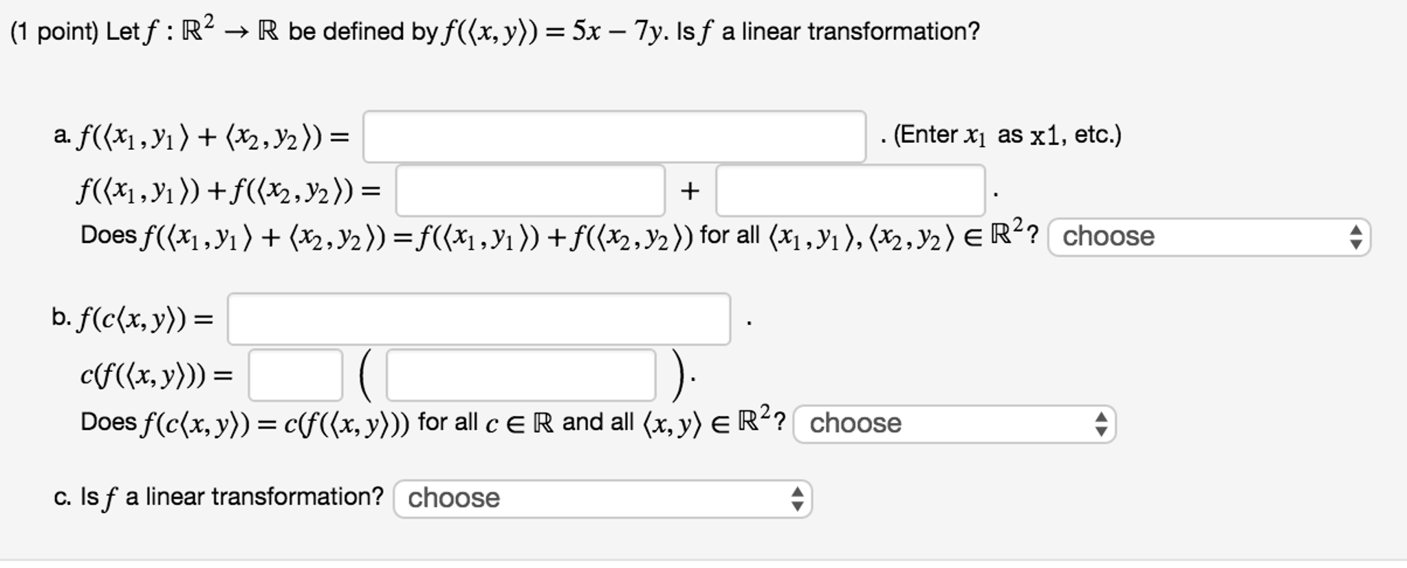Solved Let f: R^2 rightarrow R be defined by f((x, y)) = 5x | Chegg.com
