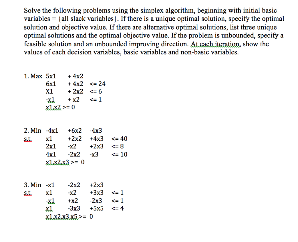 Solved Solve the following problems using the simplex | Chegg.com