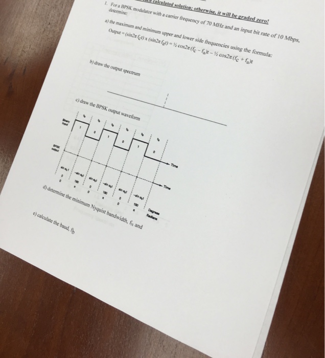 Solved For A Bpsk Modulator With A Carrier Frequency Of 70