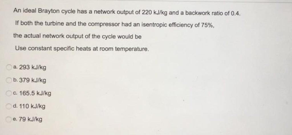 Solved An ideal Brayton cycle has a network output of 220 | Chegg.com
