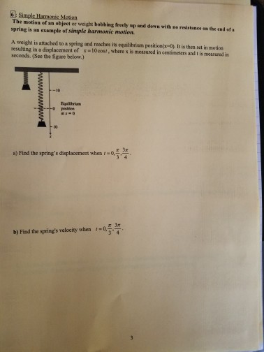 Solved The motion of an object or weight bobbing freely up | Chegg.com