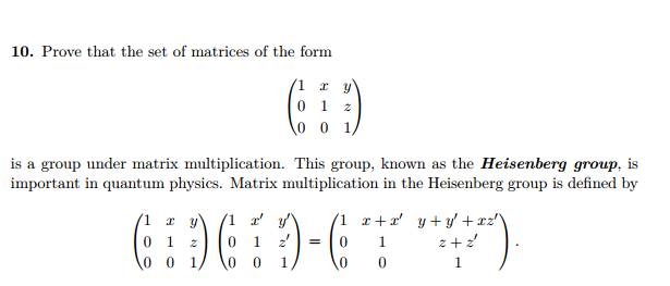 Solved Prove that the set of matrices of the form (1 x y 0 | Chegg.com