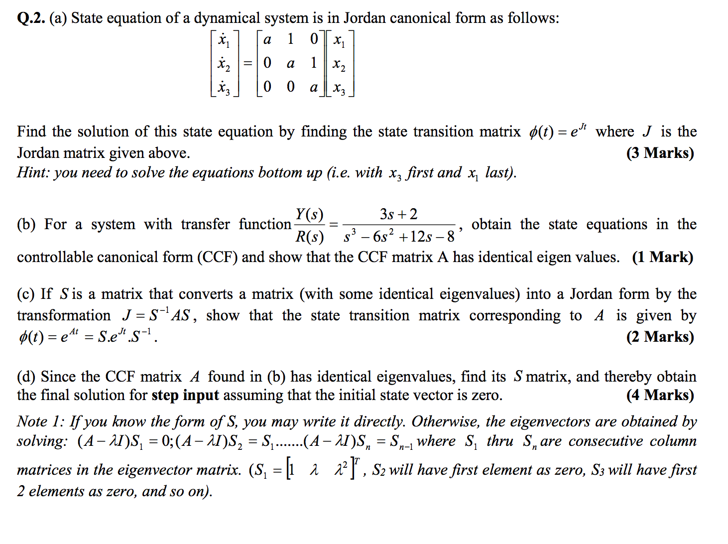 Solved State equation of a dynamical system is in Jordan | Chegg.com