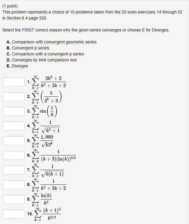 Solved (1 point) This problem represents a choice of 10 | Chegg.com