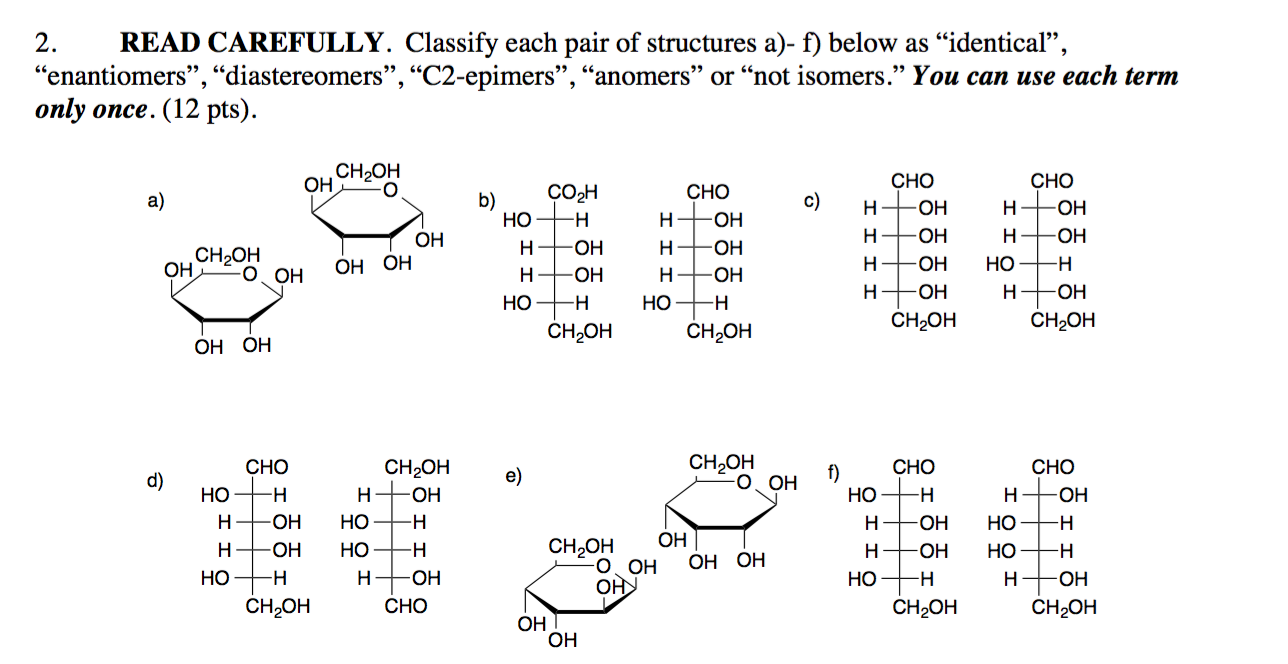 Solved Classify each pair of structures a)-f) below as | Chegg.com