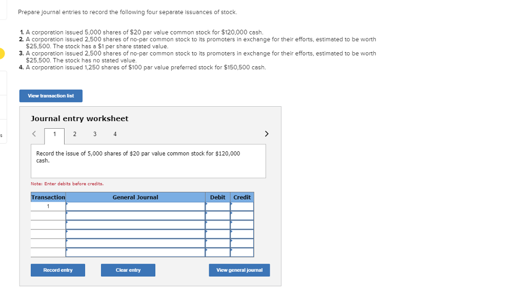 Solved Prepare journal entries to record the following four | Chegg.com