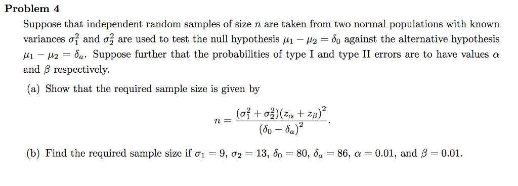 Solved Suppose that independent random samples of sizenare | Chegg.com