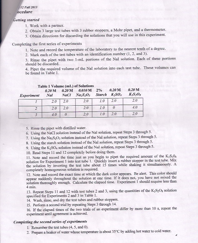 Solved 1 A Calculate The Initial Rates For Experiments