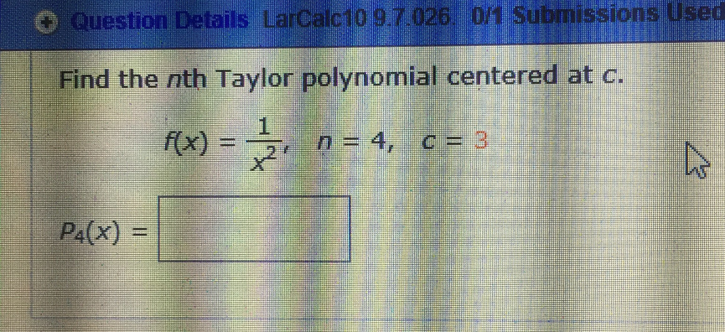 Solved Find the nth Taylor polynomial centered at c. f(x) = | Chegg.com
