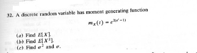Solved A discrete random variable has moment generating | Chegg.com