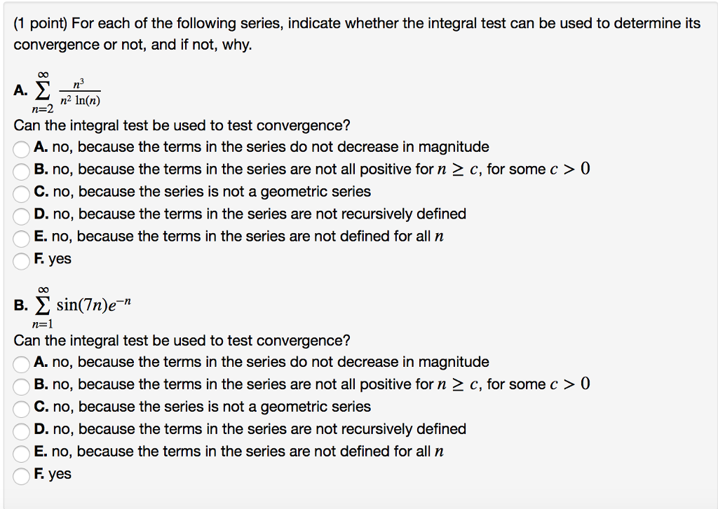 Solved (1 point) For each of the following series, indicate | Chegg.com