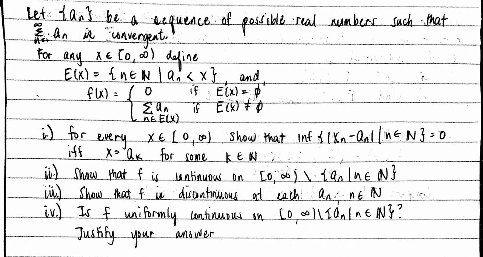 Solved Let {a_n} be a sequence of possible real numbers such | Chegg.com