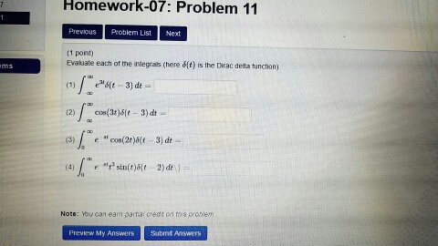 Solved Evaluate each of the integrals (here delta (t) is the | Chegg.com