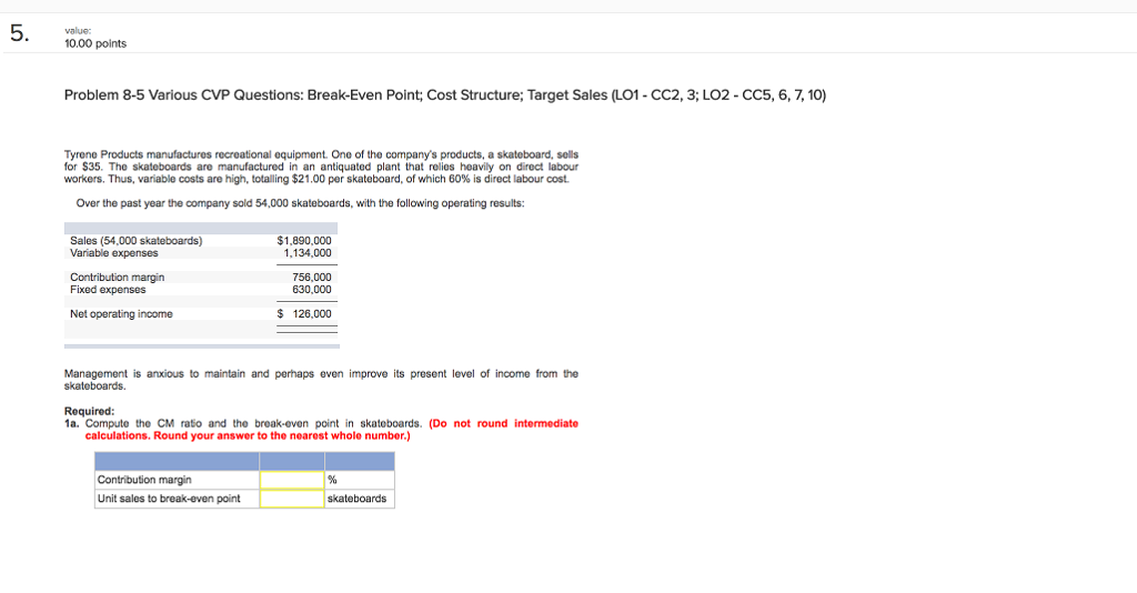 Solved 5. 10.00 points Problem 8-5 Various CVP Questions: | Chegg.com
