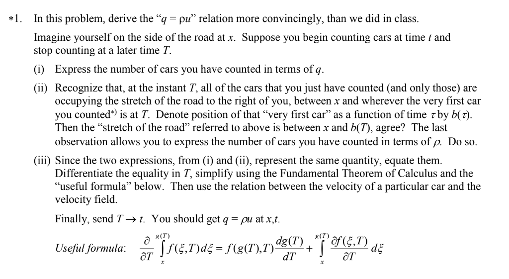 Solved the math modeling about traffic flow: q represent | Chegg.com
