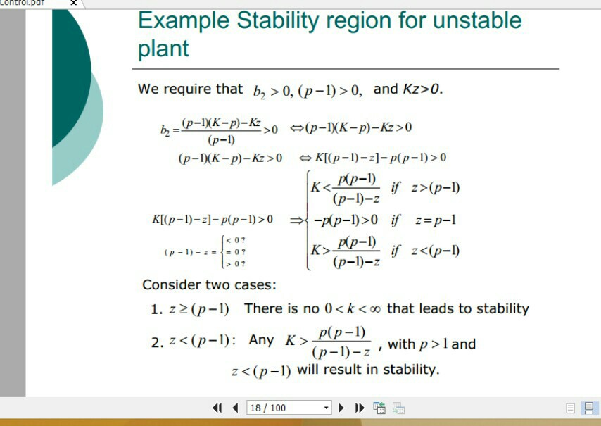 Solved ntrol.pdf x Example Stabilty region for unstable | Chegg.com