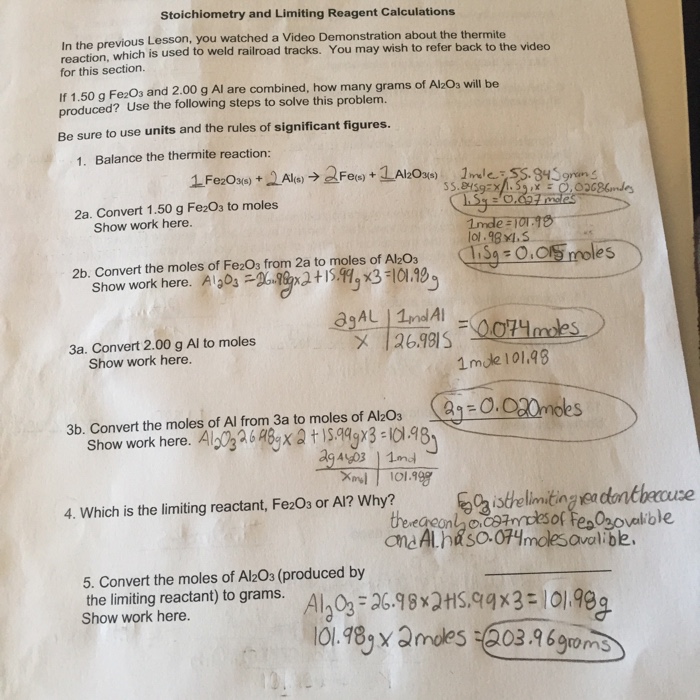 Solved Stoichiometry and Limiting Reagent Calculations In | Chegg.com