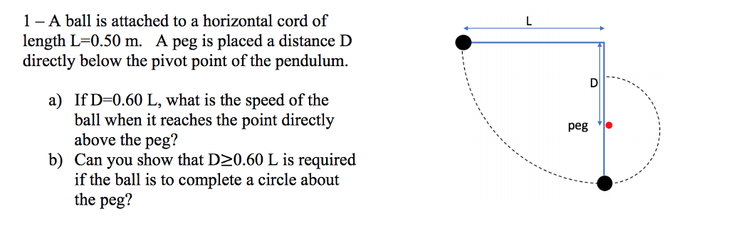 Solved 1 - A ball is attached to a horizontal cord of length | Chegg.com
