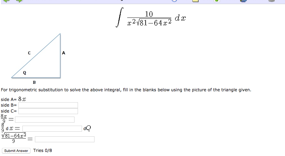 Solved Integral 10/x^2 Squareroot 81 - 64x^2 dx For | Chegg.com