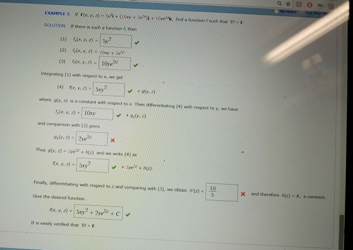 Solved EXAMPLE 5 F 5+(10y t e)i+10yek, find a function f | Chegg.com