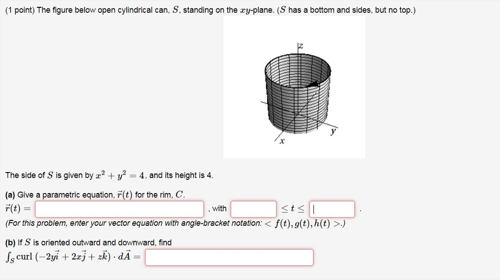 Solved (1 point) The figure below open cylindrical can, S, | Chegg.com
