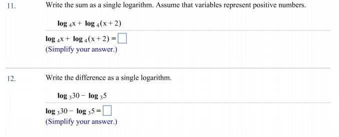 Solved Write The Sum As A Single Logarithm Assume That 