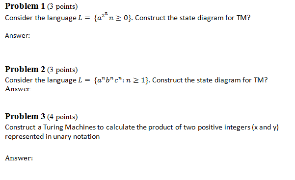 Solved Consider the language L = {a^2^n n | Chegg.com