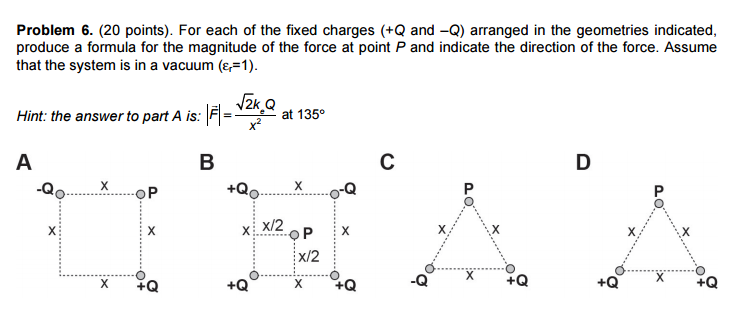 Solved For each of the fixed charges (+ Q and - Q) arranged | Chegg.com