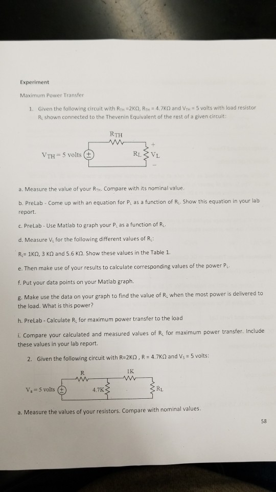 Solved Experiment #9-Maximum Power Transfer Objectives 1. To | Chegg.com