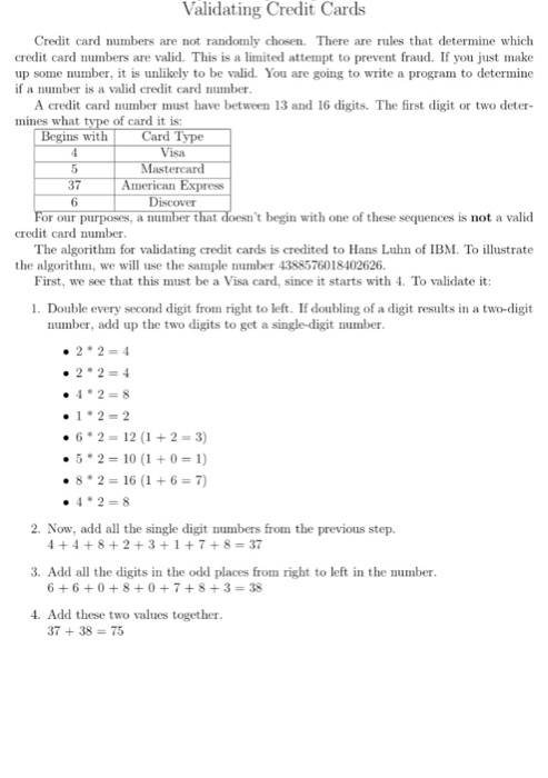 Solved Validating Credit Cards Credit Card Numbers Are Not 
